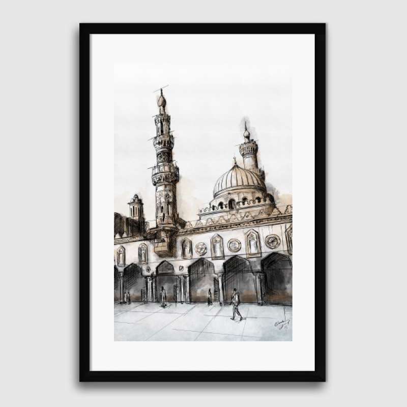 Jual Lukisan Lukisan Dinding-azhar Mosque Sketch Painting- Matte -frame ...