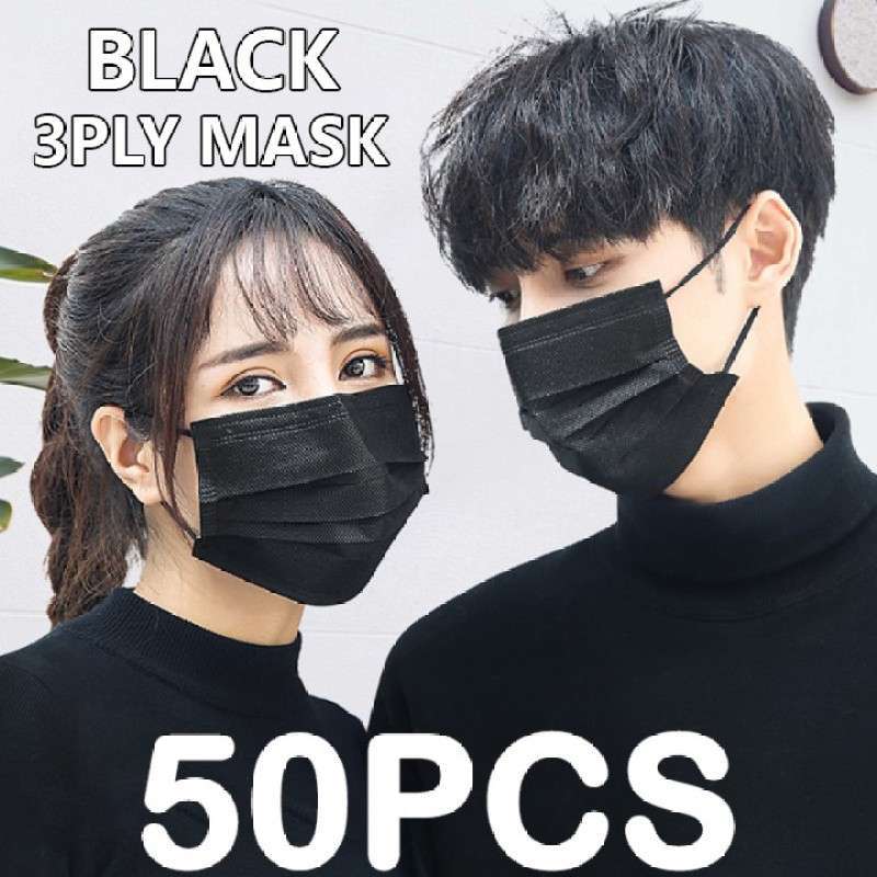 Jual Masker 3 PLy 3ply Earloop Medical Grade Hitam Black Edition isi 50 ...