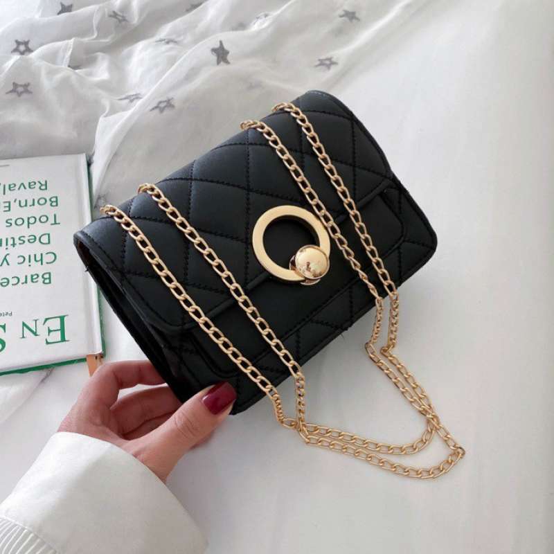 Promo TAS SELEMPANG WANITA TAS SELEMPANG WANITA RANTAI GOLD KULIT HITAM ...