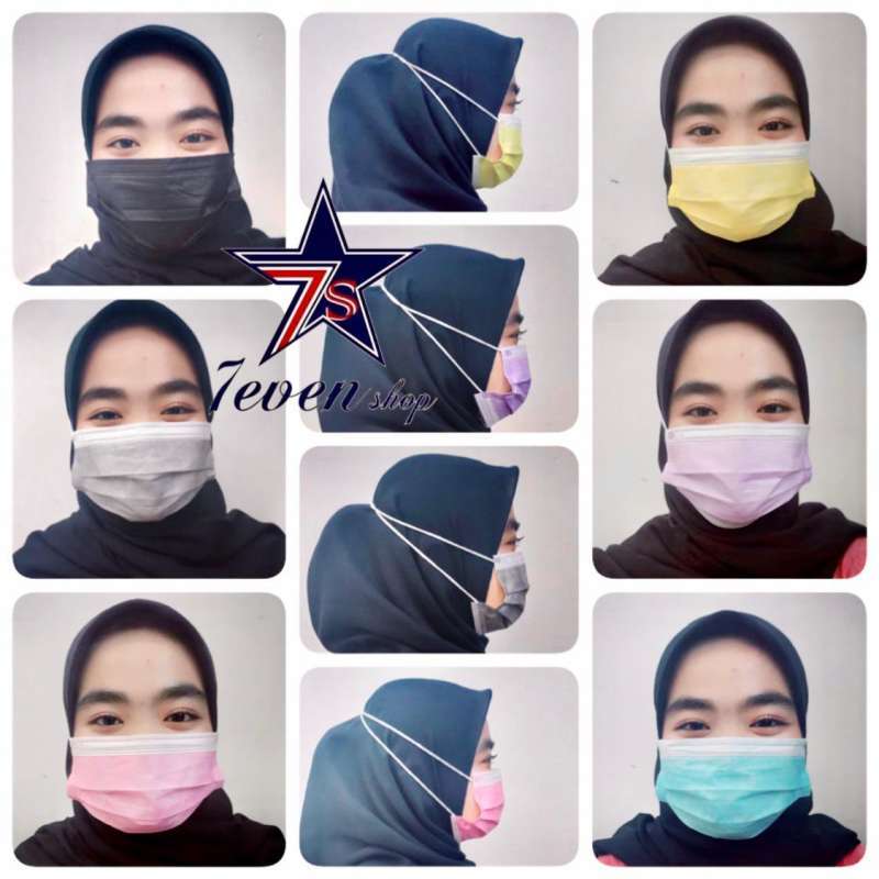 Jual Masker 3ply Headloop 3 ply masker Hijab medis bedah disposable ...