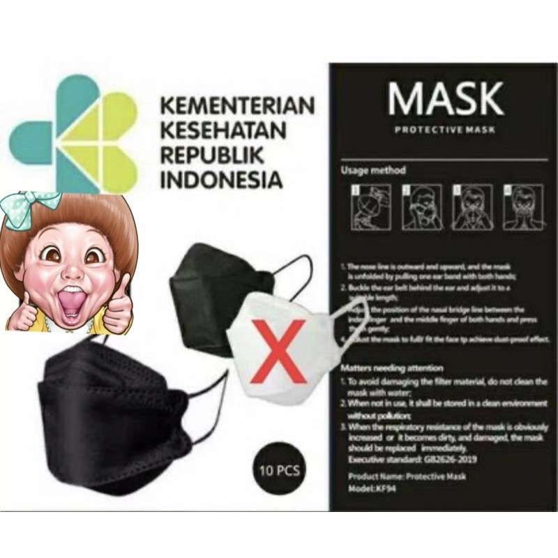 Promo [ Hitam ] [ 1 Bag isi 10 Masker ] Masker KF 94 Hitam / Masker 4 ...