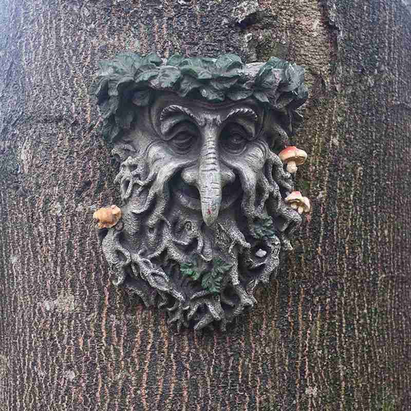Jual Resin Old Man Tree Face Statue Tree Hugger Outdoor Fairy Garden ...