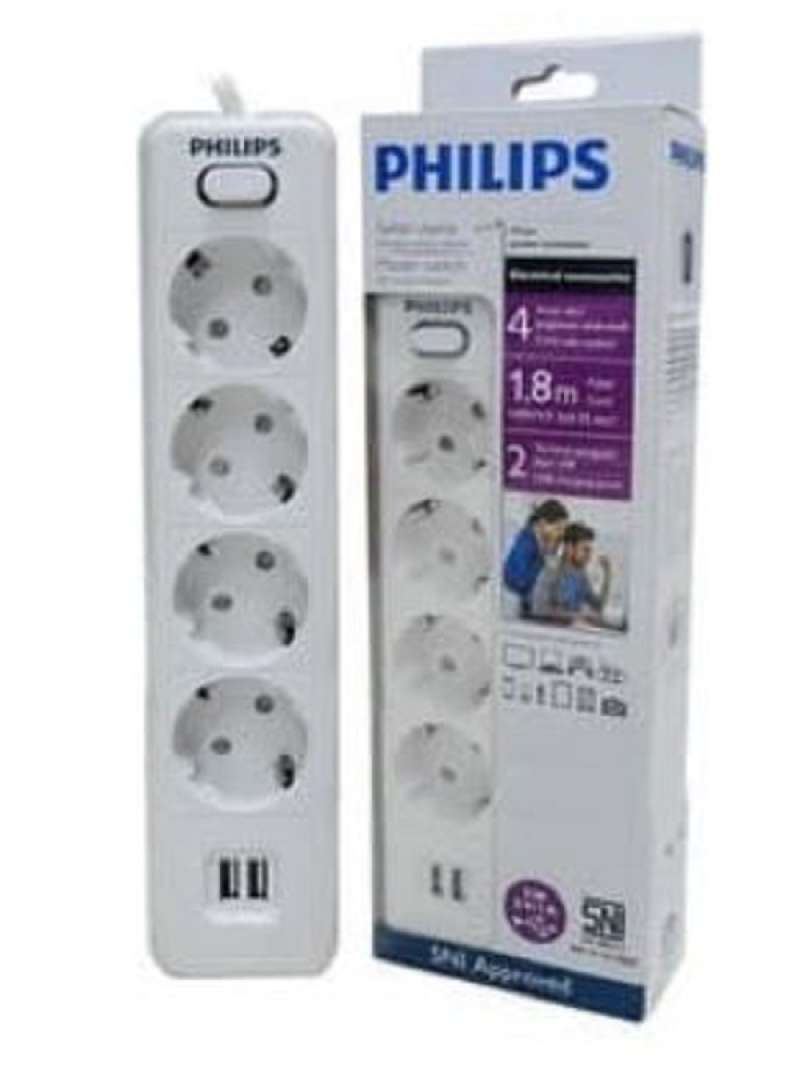 Promo Colokan Listrik 4 Lubang 2 Usb Port Philips Stop Kontak 3042A 1.8 ...