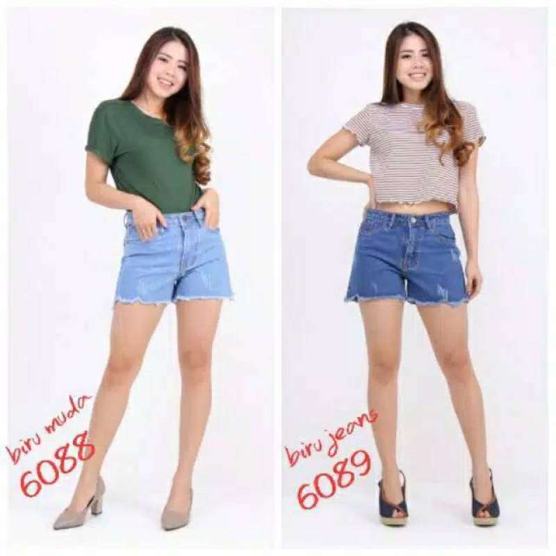 Jual Celana Pendek Wanita Hotpants 2/3 Jeans Denim Pendek Model Bawah Rumbai JUMBO BIG SIZE JSK ...