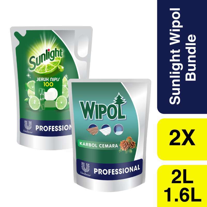 Jual [BUNDLE] Sunlight Professional Lime Pouch 2L & Wipol Professional ...