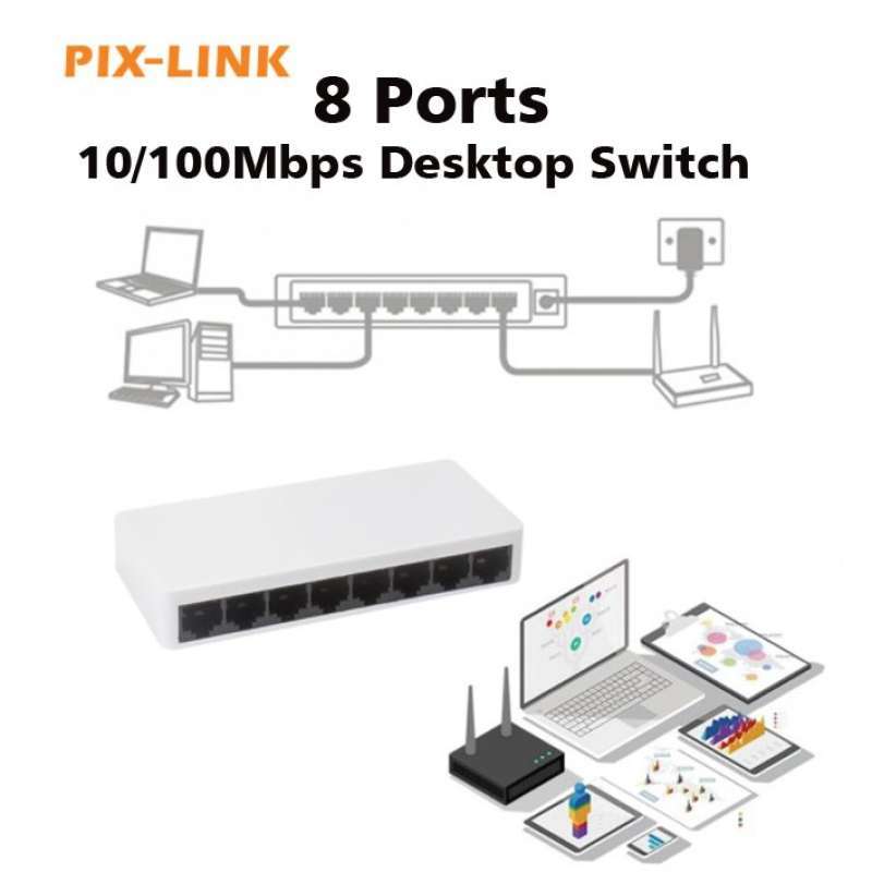Jual SW08 PiX-Link 8-Port 10/100Mbps Desktop Network Switch Splitter ...
