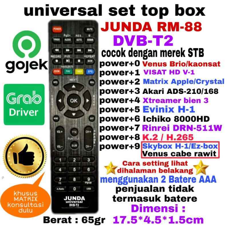 Jual REMOTE UNIVERSAL SET TOP BOX STB DVB-T2 JUNDA RM88 di Seller ...