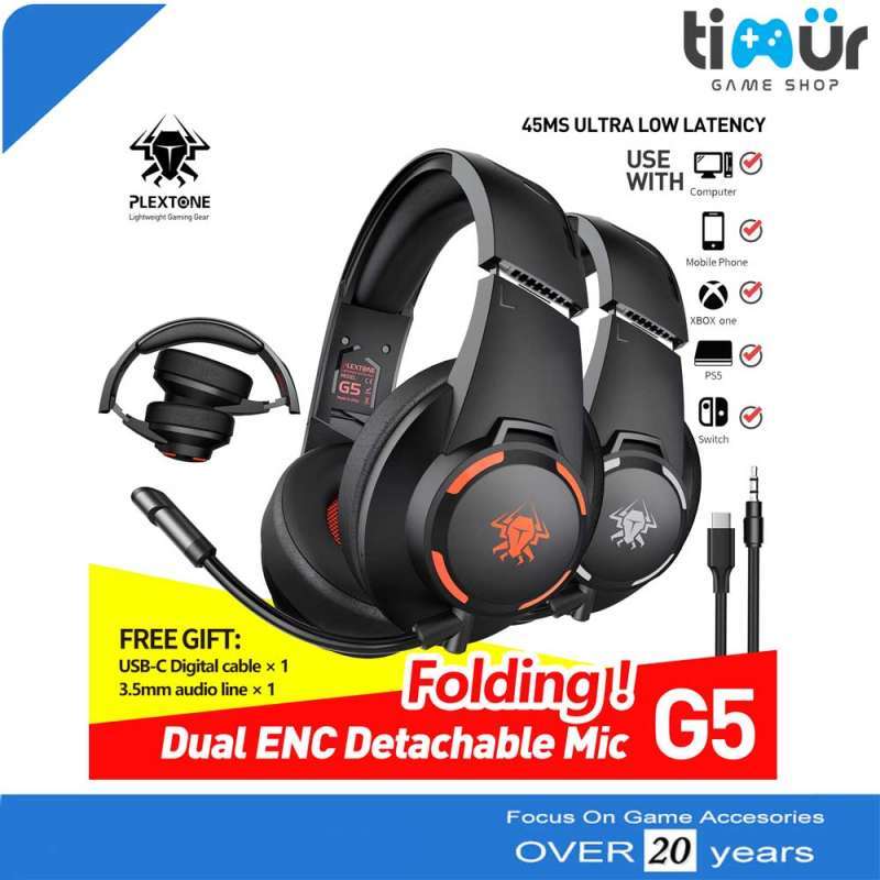 Jual Plextone G5 Gaming Headset Foldable Wireless With Enc Mic - Grey ...