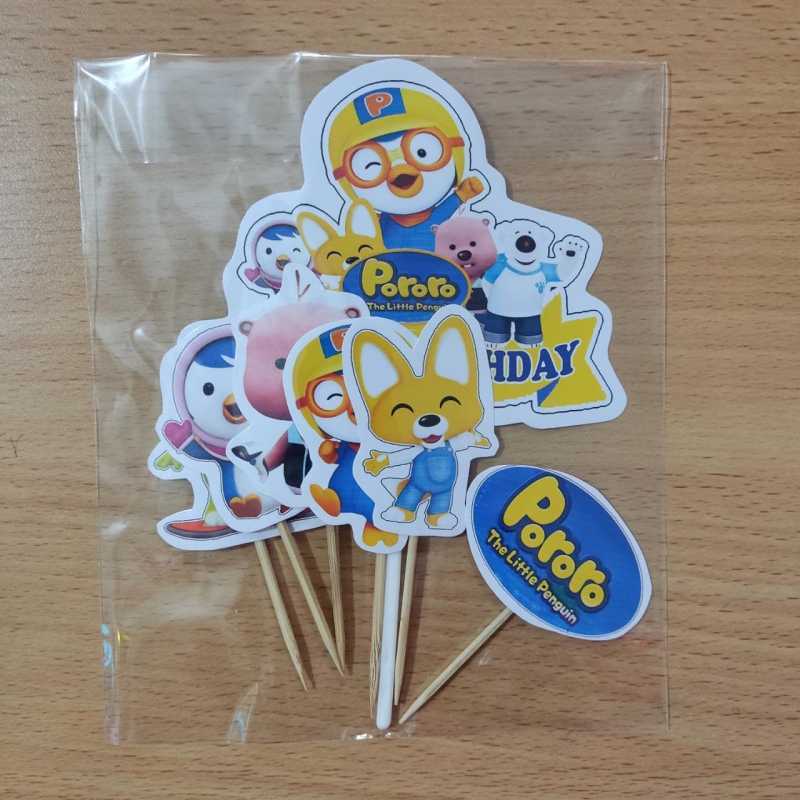 Jual (6pc) Topper kue kertas Pororo Cake topper kue kertas karakter ...