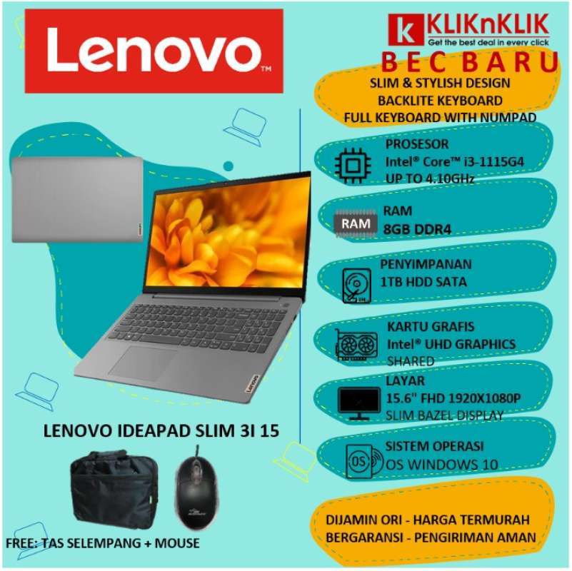 Jual Laptop Lenovo Ideapad Slim 3i 15 - Grey [intel Core I3-1115g4/8gb ...