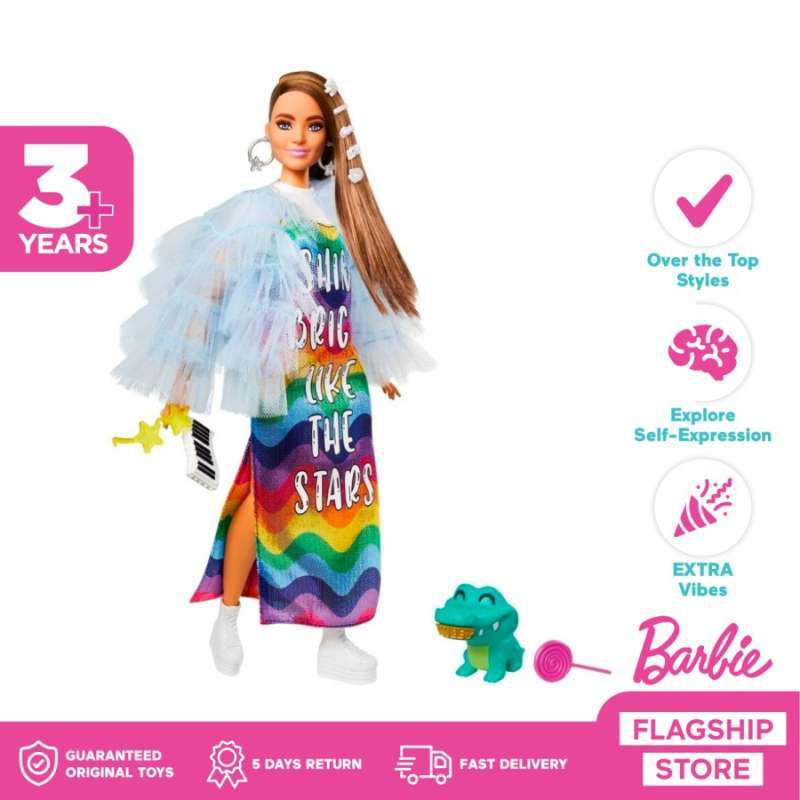 Jual Barbie Extra Doll Rainbow Dress Blue Ruffle Jacket - Mainan Anak ...