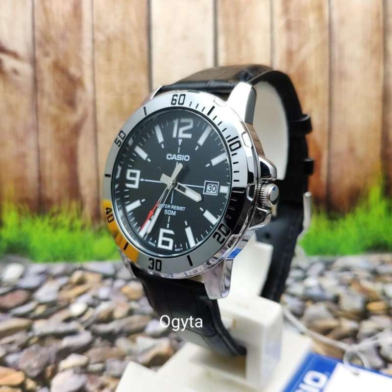 Jual Casio Analog Jam Tangan Pria Strap Kulit Hitam MTP-VD01L-1B ...