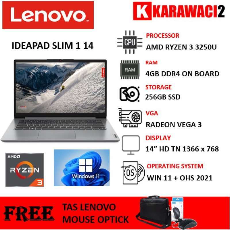 Jual LAPTOP LENOVO IDEAPAD SLIM 1 14 RYZEN 3 3250U 8GB 256GB SSD 14 HD WINDOWS 11+OHS di Seller ...