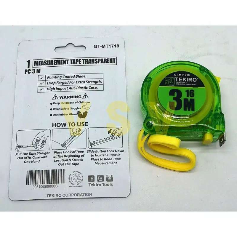 Jual Tekiro Meteran Roll 3m Transparan Tekiro Alat Ukur 3 M Gt Mt1718 ...