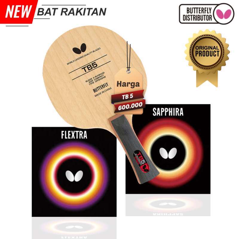 Jual Bat Tenis Meja Bet Ping Pong Butterfly Tb5 / Flextra Merah / Sapphira Hitam di Seller Alat ...