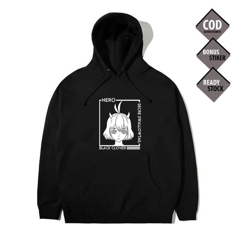 Promo HOODIE NERO ANIME MANGA WAIFU SECRE SWALLOWTAIL BLACK CLOVER ASTA ...