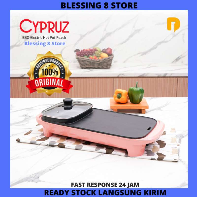 Jual Cypruz BBQ Electric Hot Pot Peach Shabu Suki Grill hot pot 2 in 1 ...