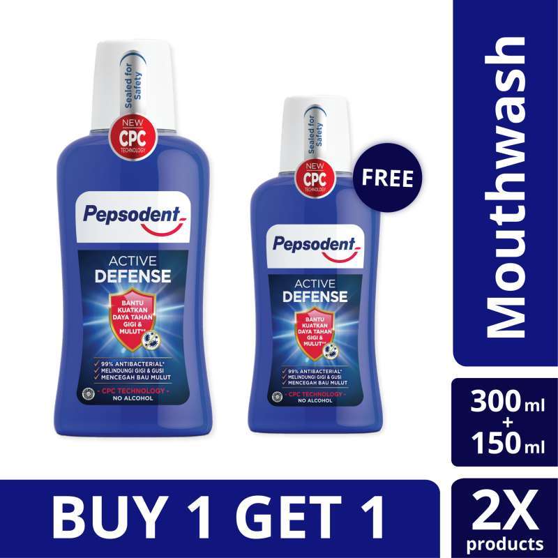 Jual Surabaya - Pepsodent Mouthwash Active Defense [300 mL] + Pepsodent ...