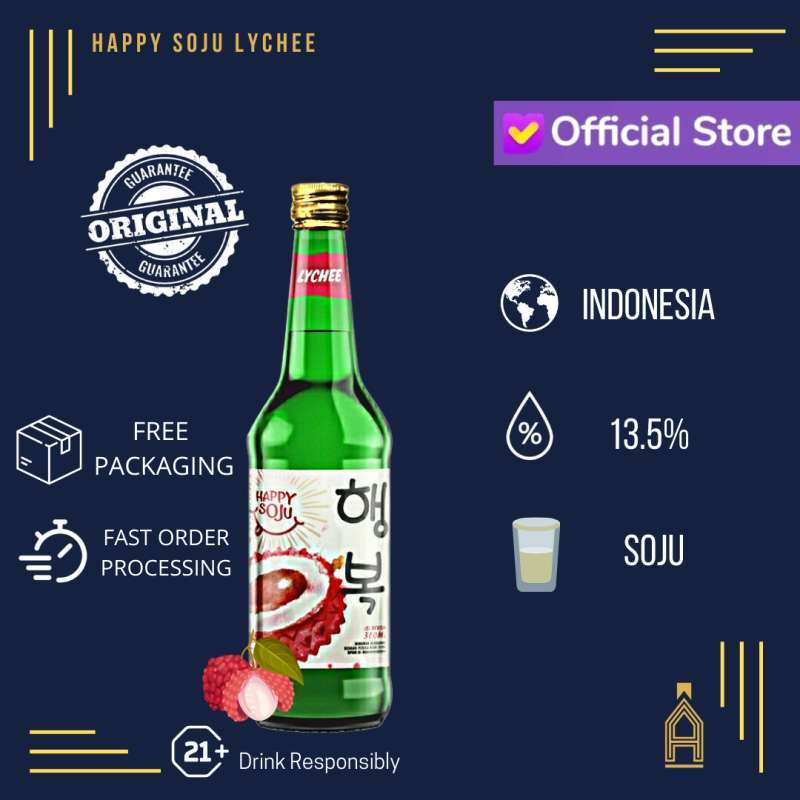 Jual Original Asli Happy Soju Rasa Buah Lychee Leci Taste Korea Promo ...