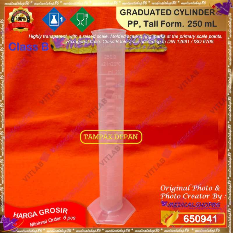 Jual MEASURING CYLINDER, PP, 250mL, Class B. VITLAB (Gelas Ukur Plastik) di Seller MEDICALSHOP86 ...