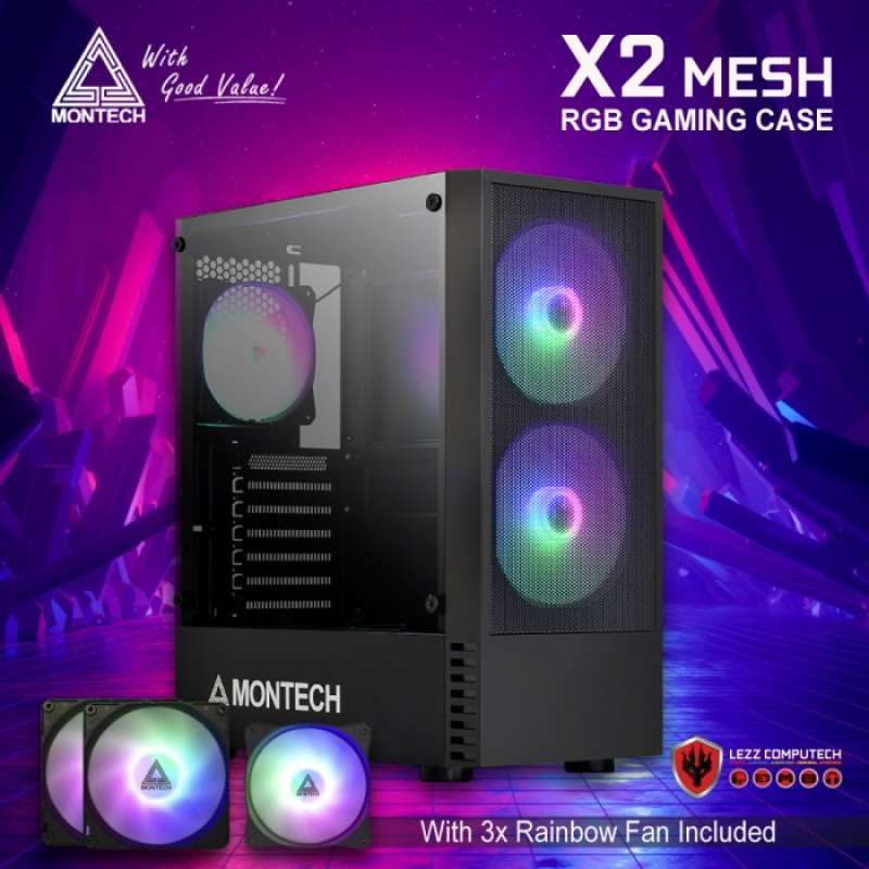Promo Montech X2 Mesh Black - Tempered Glass Gaming Case With 3 Fan ...