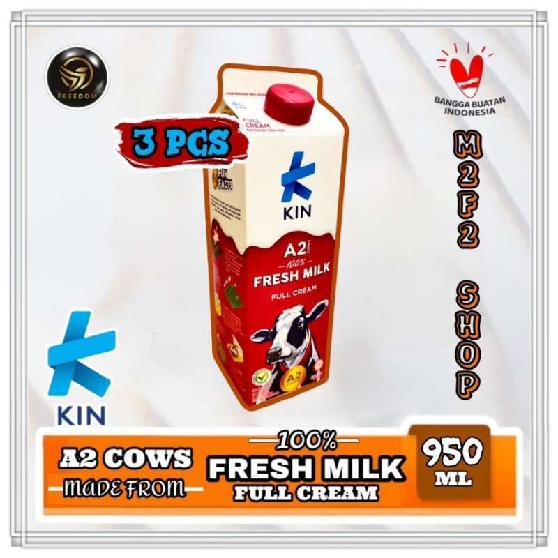 Jual KIN Susu Fresh Milk Rasa Full Cream Kotak UHT - 950 ml (Kemasan 3 ...