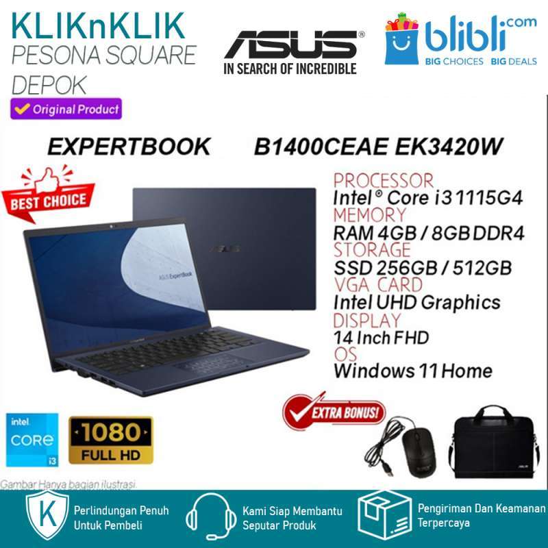Jual LAPTOP BARU ASUS Expertbook B1400CEAE EK3265W i3 1115G4 8GB 512GB ...