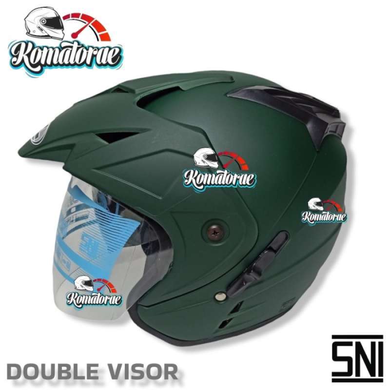 Jual HELM DUKE SOLID HIJAU ARMY DOFF DOUBLE VISOR HALF FACE MURAH SNI ...