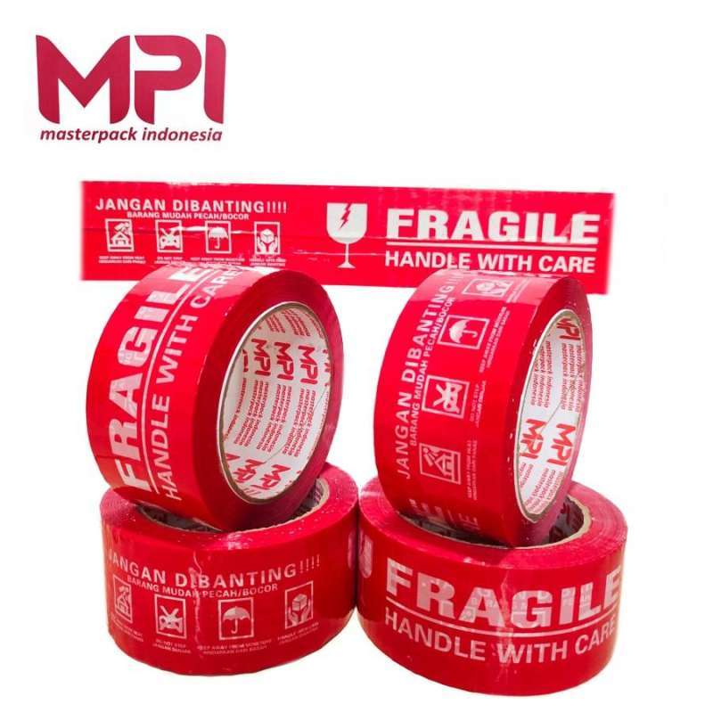 Jual Lakban Fragile Merah Handle With Care 100 Meter Jangan Dibanting ...