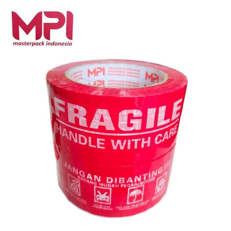 Jual Lakban Fragile Merah Handle With Care 100 Meter Jangan Dibanting ...