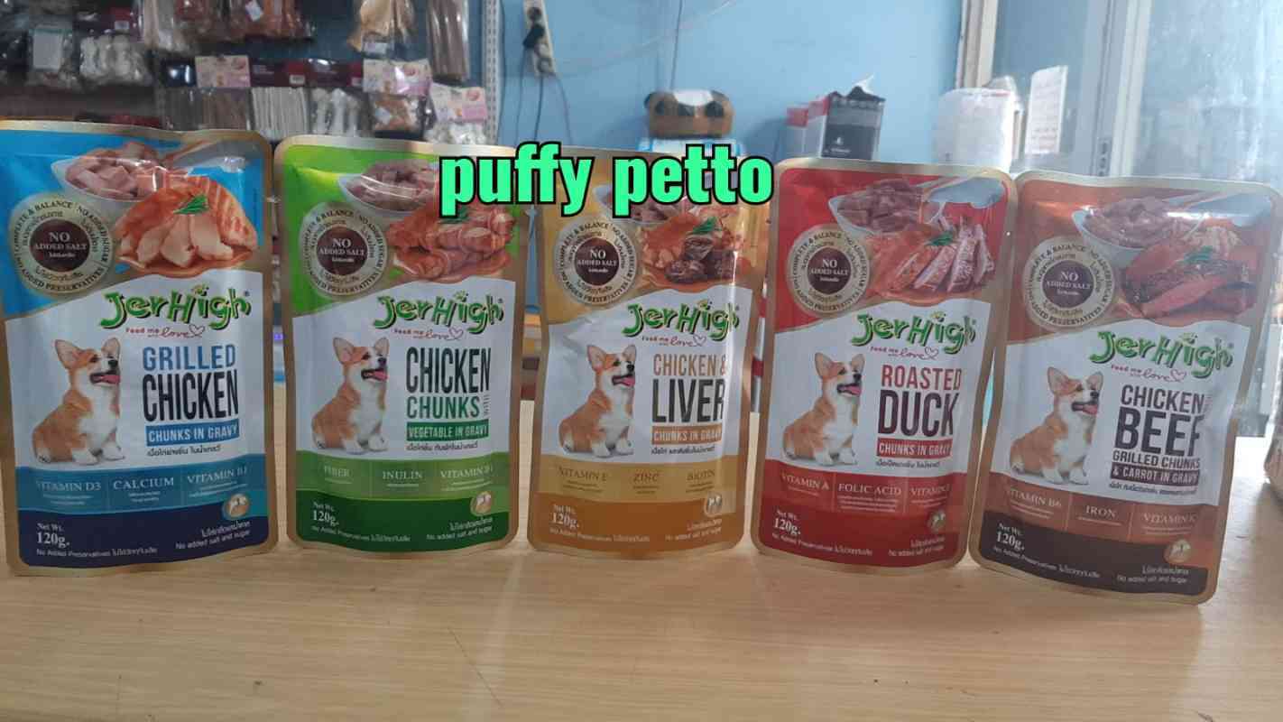 Jual puffy petto Jerhigh Pouch 120gr Makanan Daging Basah Cemilan ...