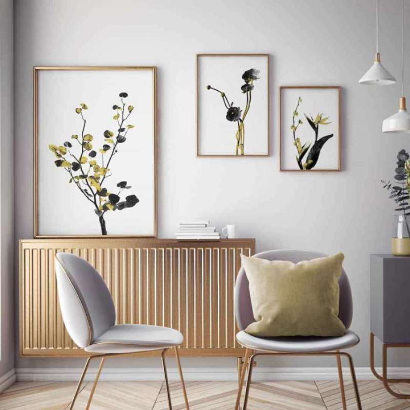 Jual LUKISAN Lukisan Dinding Set - Black and Gold Plants - Mix - Gold ...