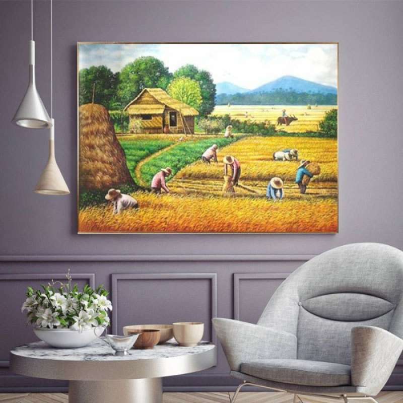 Jual LUKISAN Lukisan Jadi Diamond Painting pemandangan panen raya 80Ã ...