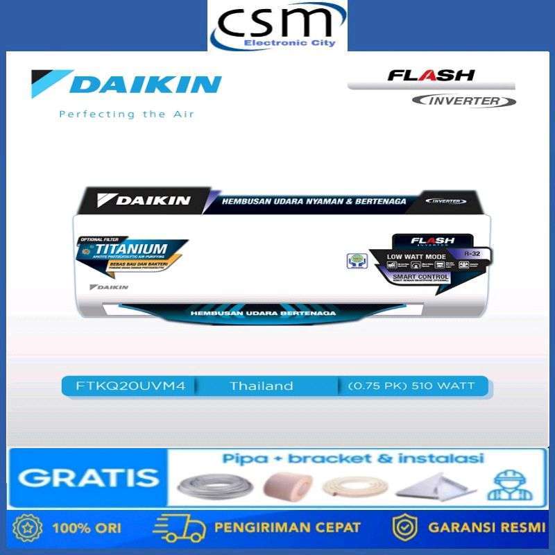 Jual AC DAIKIN AC SPLIT INVERTER 1 PK FTKQ-25UVM4 R32 THAILAND [FREE INSTALASI+MATERIAL] GARANSI ...