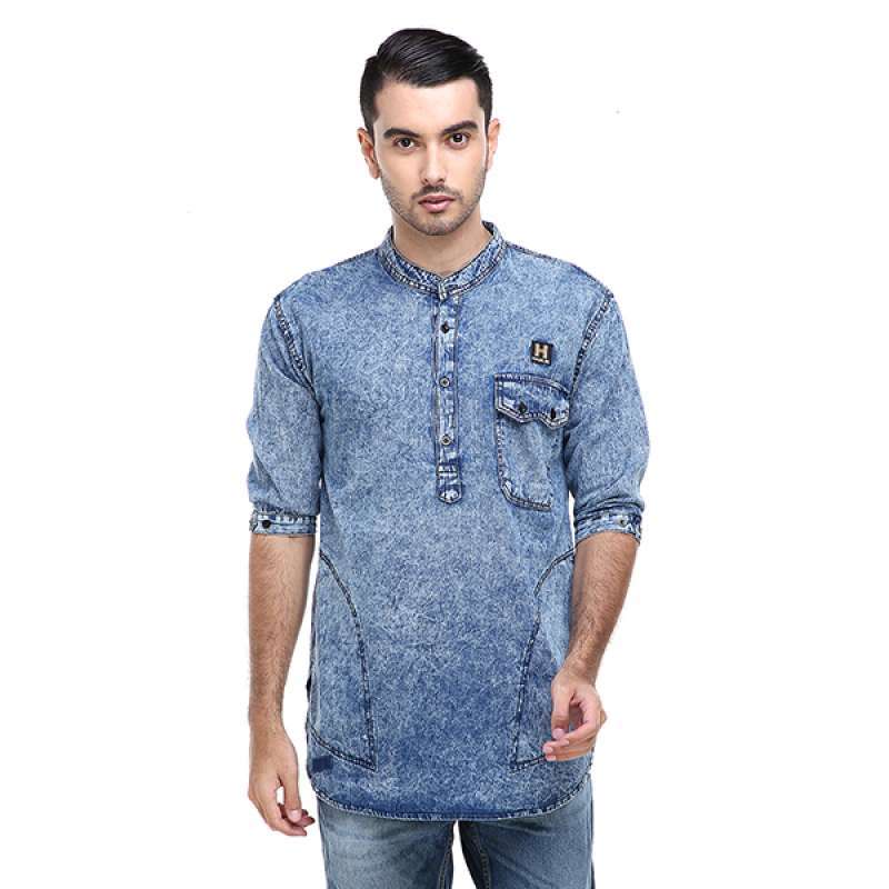 Kemeja Denim Biru Pria Lengan Panjang Gratis Ongkir 🔥 Harga Murah ...