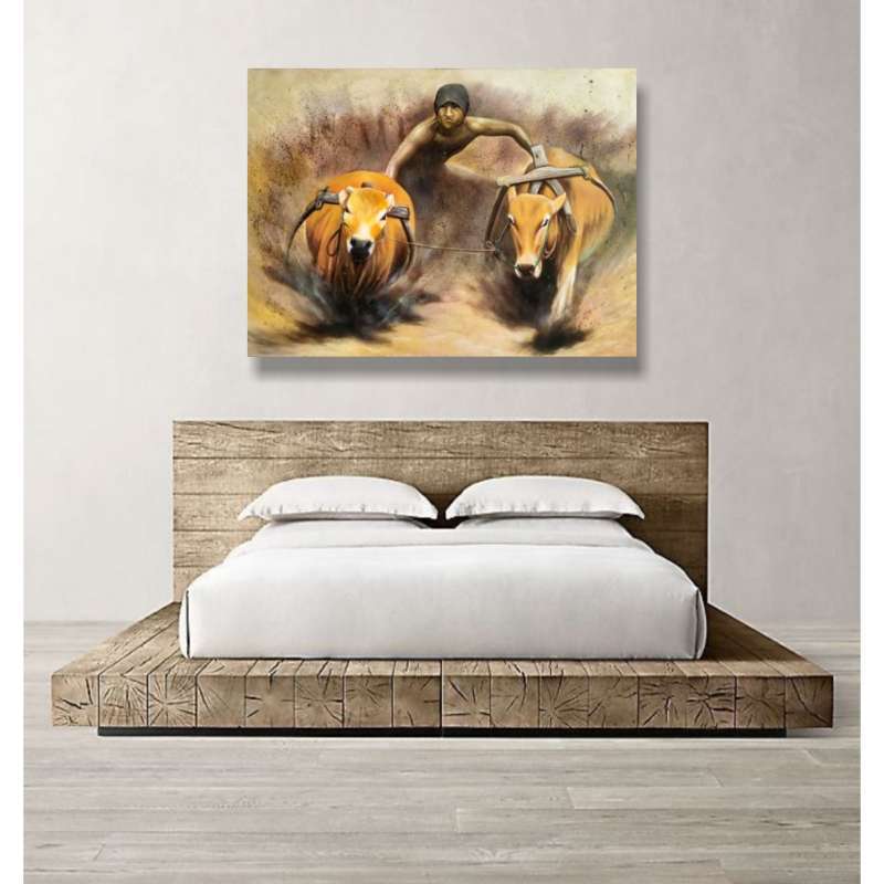 Jual Lukisan Karapan Sapi Unik Minimalis Kanvas 3D Ukuran 150x100 cm ...