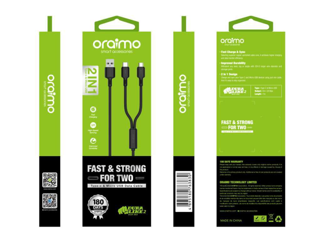 Jual Oraimo Kabel Data 2in1 Fast Charging Micro Usb & Type-c Cable Ocd ...