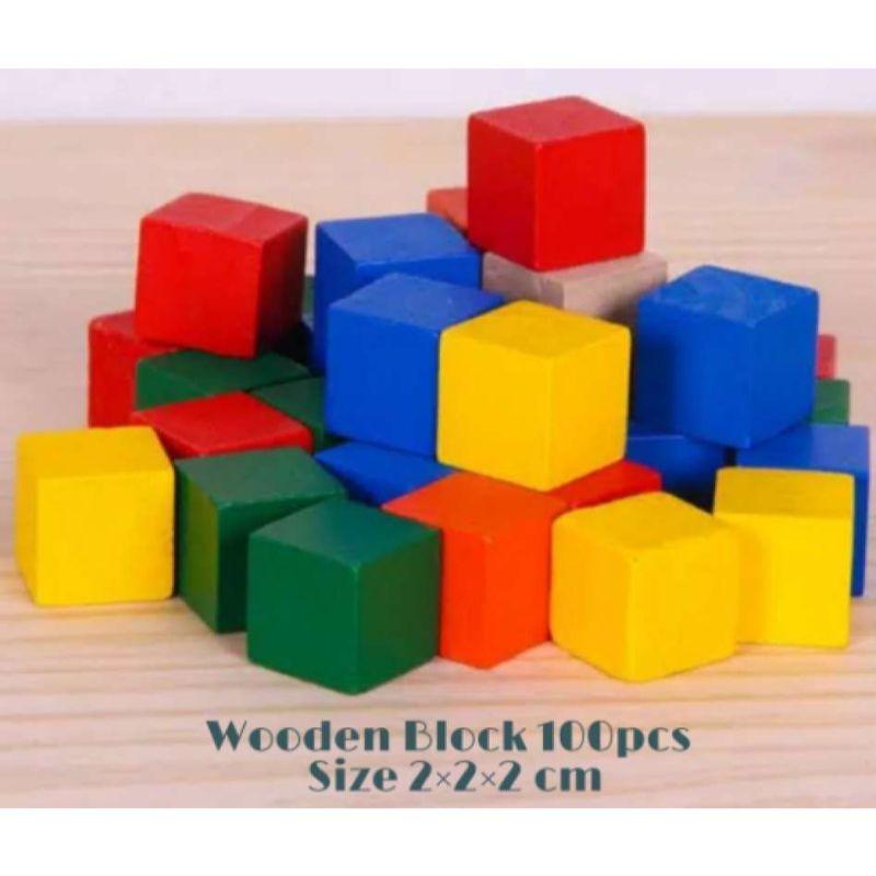Jual MAINAN EDUKASI BALOK KUBUS WOODEN BLOCK CUBE BLOCK 100 PCS BAGUS ...