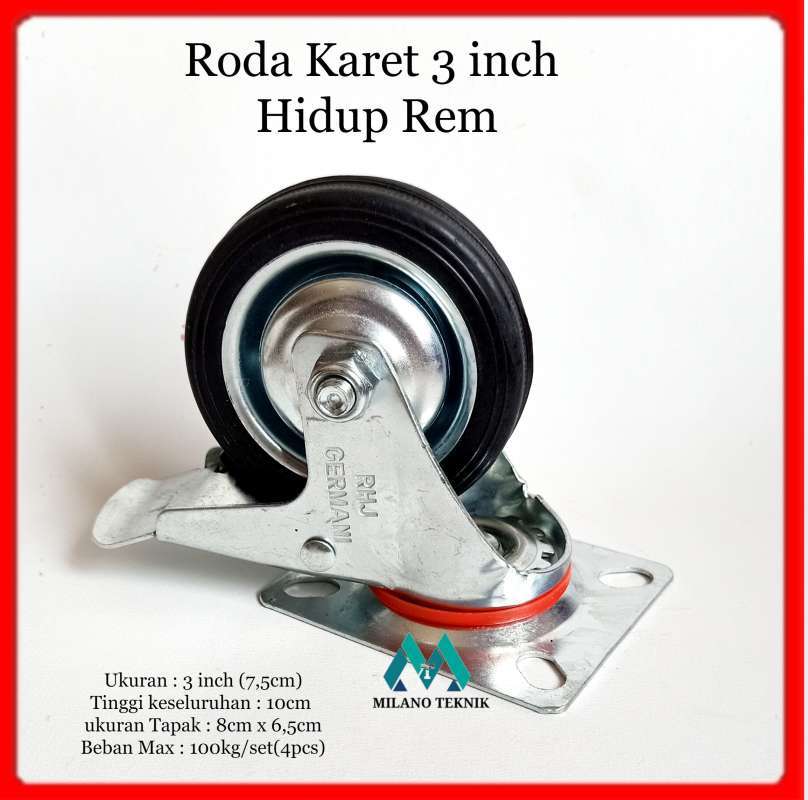 Jual Roda Troli 3 Inch Hidup Rem Rhj Roda Karet 3 Inchi Roda Troli ...