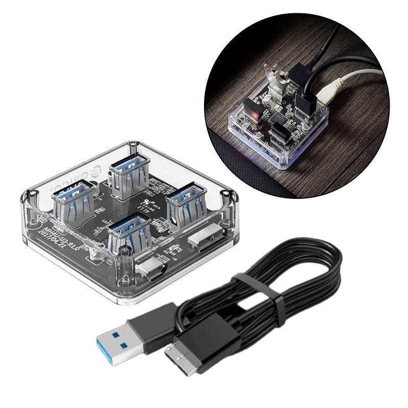 Promo Transparent HUB 4 Ports USB3.0 Adapter Splitter USB Power Supply ...