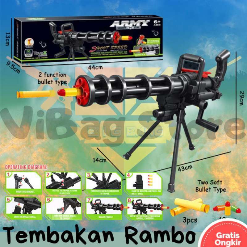 Jual Tembakan Nerf Rambo M249 Pistol Pistolan Peluru Busa Bigbang ...