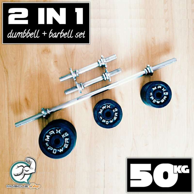 Promo (2 in 1) Max Power Dumbbell + Barbel Set 50kg / Barbel 50kg ...