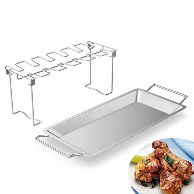 Jual 2pcs Chicken Leg & Wing Rack Grill Stand Roasting with Drip Pan ...