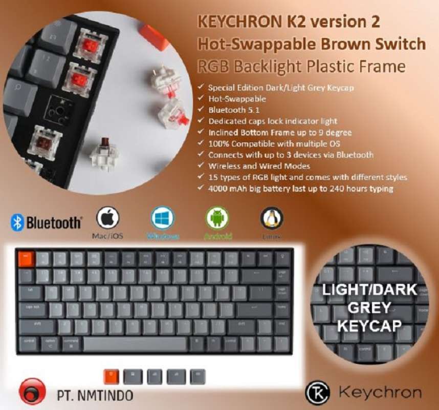 Jual Keychron K2 version 2 Hot-Swappable RGB Backlight Plastic Frame ...