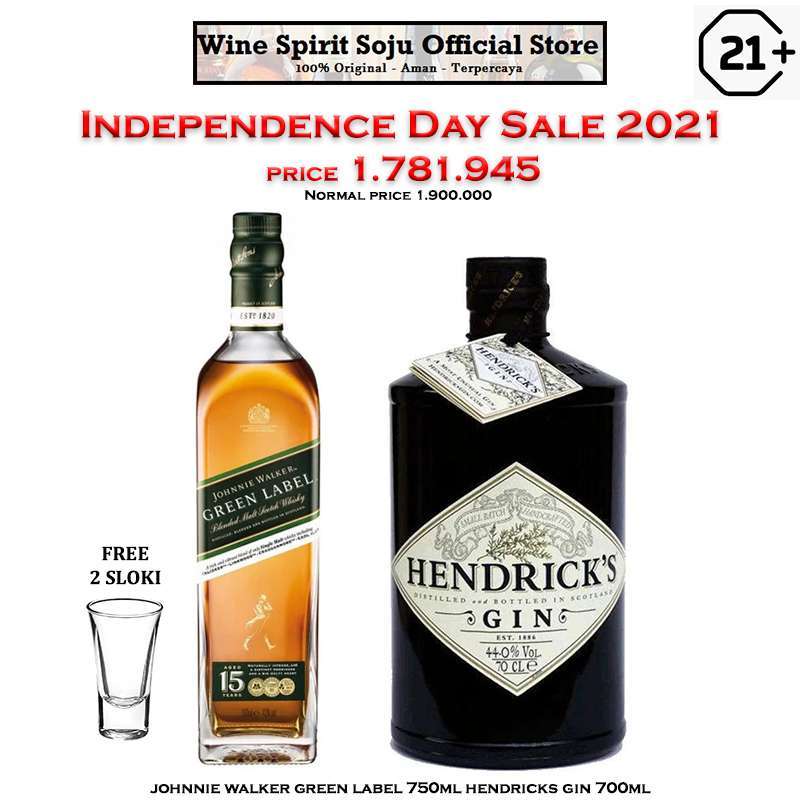 Jual Promo Kemerdekaan Johnnie Walker Green Label 750ml + Hendricks Gin ...
