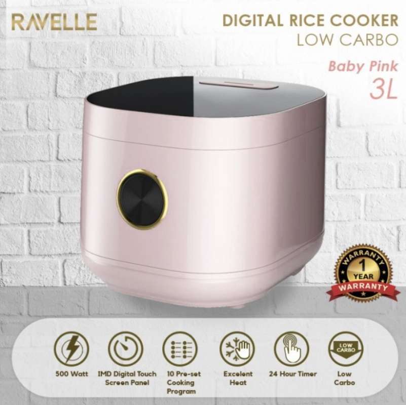 Jual Rice Cooker Ravelle Baby Pink 3 Liter - Digital Low Carbo Rice ...