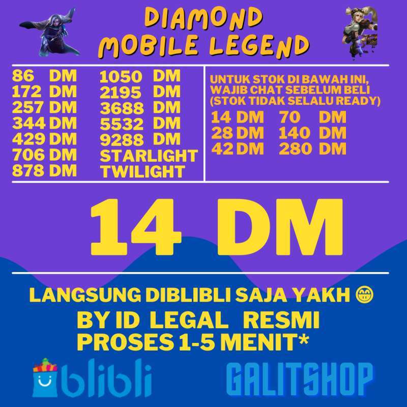 Jual Mobile Legends 14 Diamond di Seller Galit Shop - Kota Bogor, Jawa ...