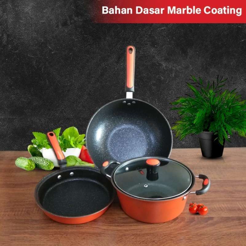 Jual Gm Bear Set Panci Teflon Marble Coating 1103-panci Set Isi 3pcs Di Seller Kumikaze Store ...