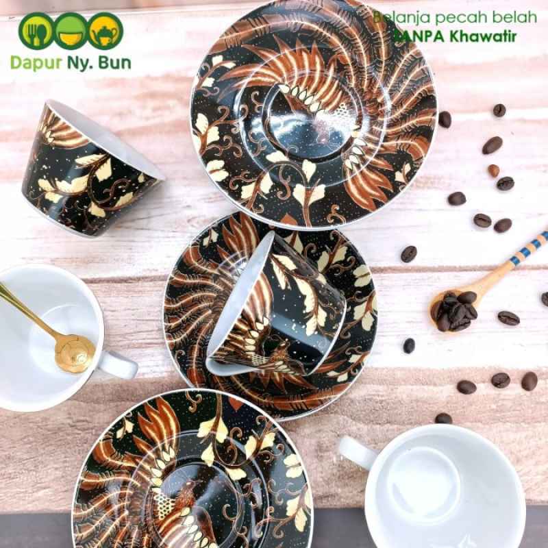 Jual 6 Pasang Cangkir Set Motif Batik MERAK - Cangkir Kopi & Saucer di ...