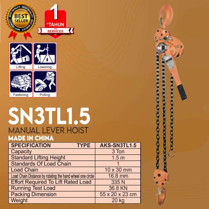 Jual Katrol Kerekan Takel Manual Lever Hoist 3 Ton 1.5 Meter - Sn3tl1.5 ...